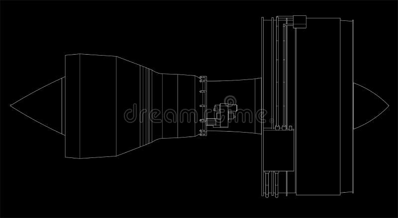 Turbo Jet Engine Aircraft. Vector Line Illustration. Stock Vector ...