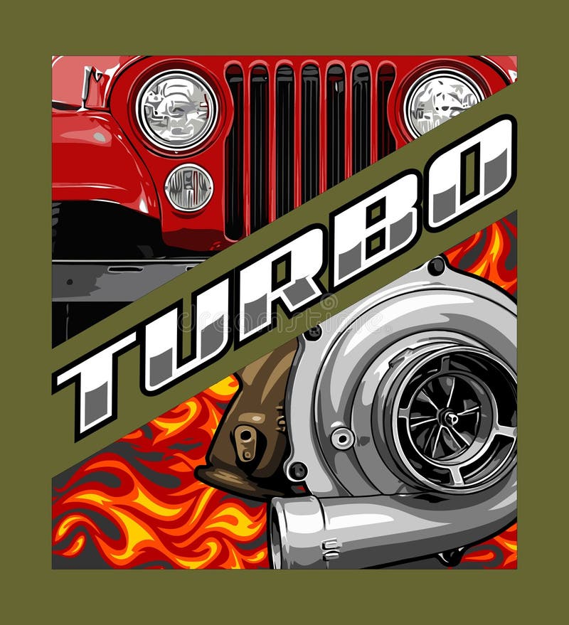 Turbo Kit with Fire and Suv Car Stock Vector - Illustration of graphic ...