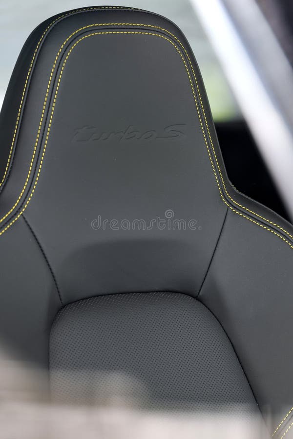911 Turbo S Embossed Leather Seat Logo Editorial Photo - Image of ...