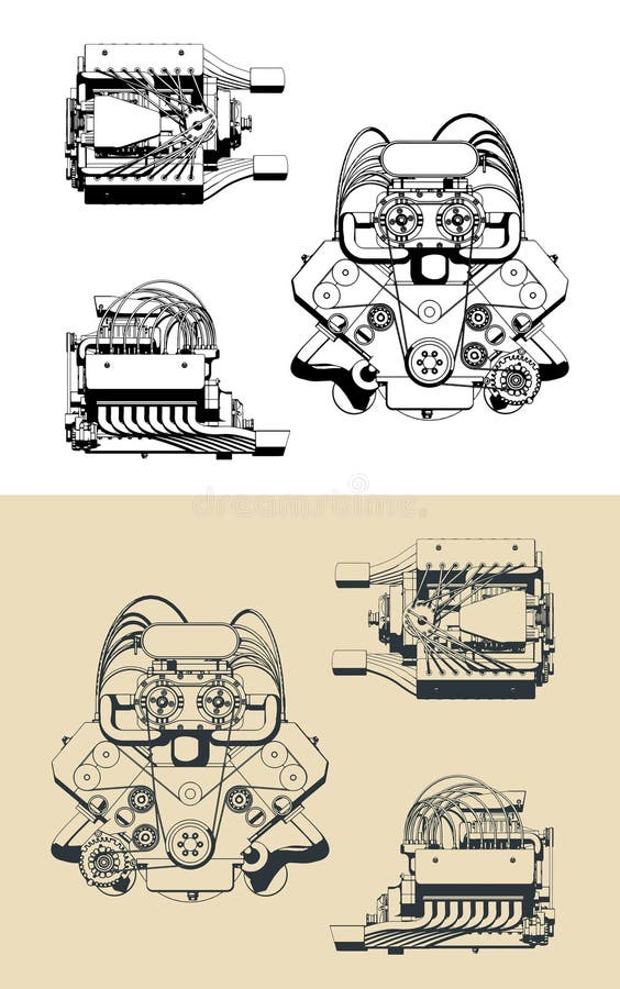 Turbocharged Engine Blueprints Stock Vector - Illustration of ...