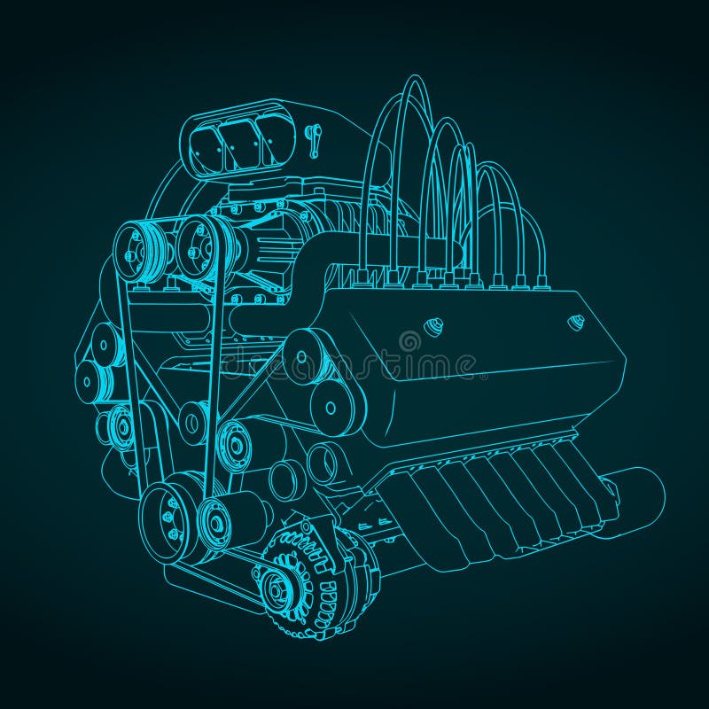 Turbocharged engine sketch stock vector. Illustration of industrial ...