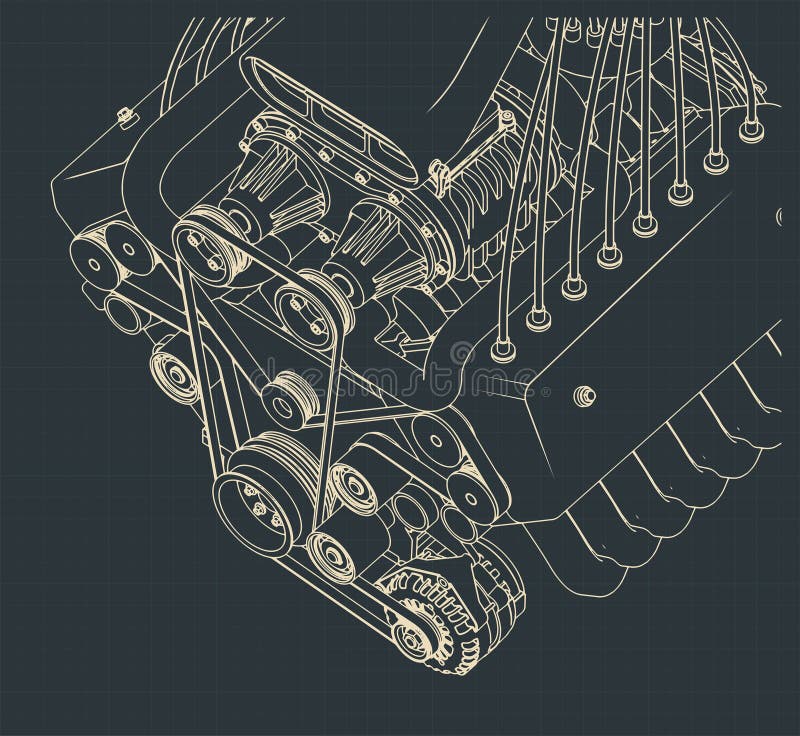 Turbocharged V-engine Blueprint Close-up Stock Vector - Illustration of ...