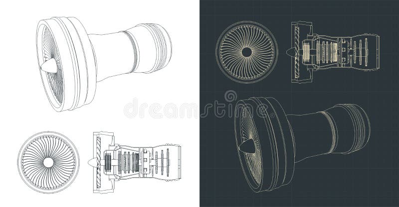 Turbofan engine blueprints stock vector. Illustration of nozzle - 226889921