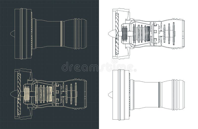 Turbofan engine blueprints stock vector. Illustration of combustion ...