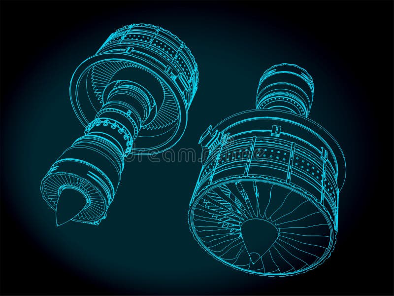 Turbofan Engines Drawings stock vector. Illustration of wire - 208736009