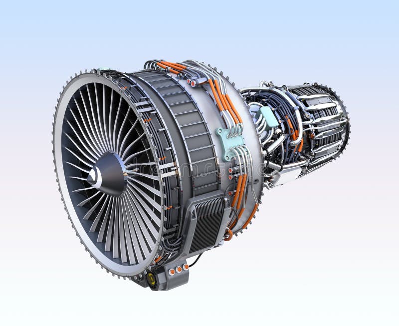 Turbofan Jet Engine Isolated on Light Blue Background Stock ...