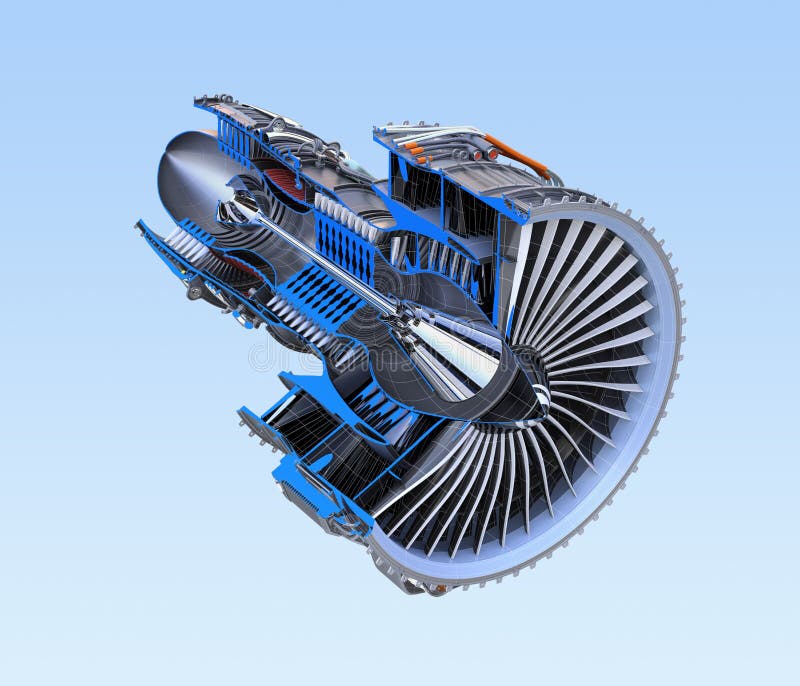 Cross Section of Turbofan Jet Engine Isolated on Light Blue Background ...