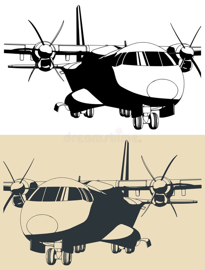 Turboprop Transport Aircraft Illustrations Close-up Stock Vector ...