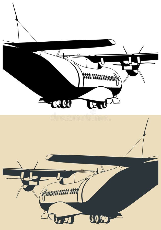 Turboprop Transport Aircraft Illustrations Closeup Stock Vector ...