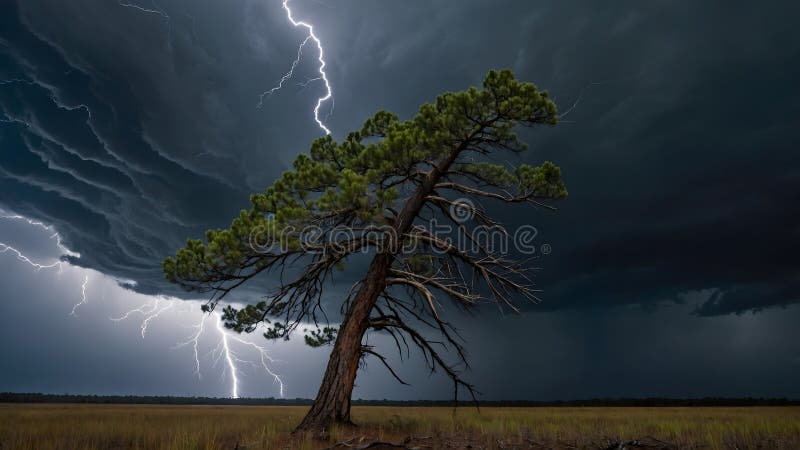 Turbulent Sky: Long Leaf Pine Battling the Forces of Wind and Lightning ...