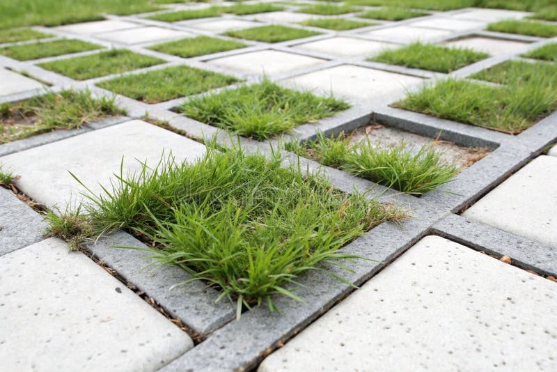 Turf Block with Grass Sprouted in Concrete Lawn Grill Stock ...