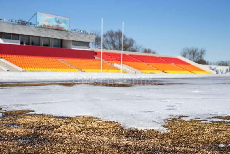 Turf Football Field Covered Snow Stock Photo - Image of audience, match ...