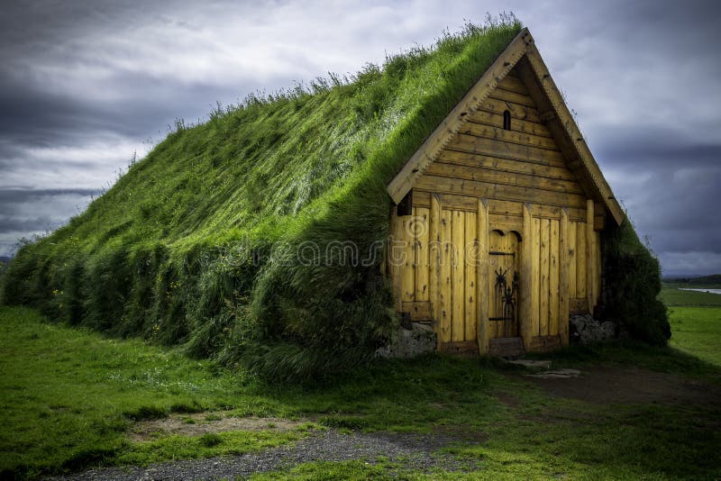 Traditional Viking Turf Roof House Stock Photo - Image of site ...