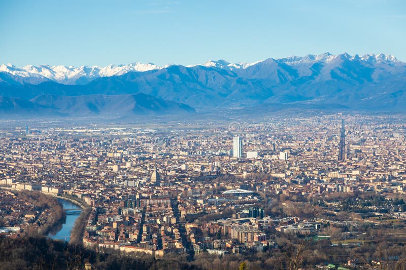 Turin, Italy - Panoramic View with Alps and Blue Sky Editorial Stock ...