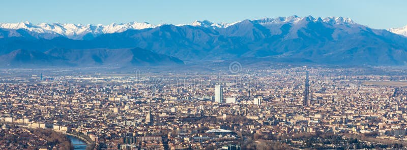 Turin, Italy - Panoramic View with Alps and Blue Sky Stock Photo ...