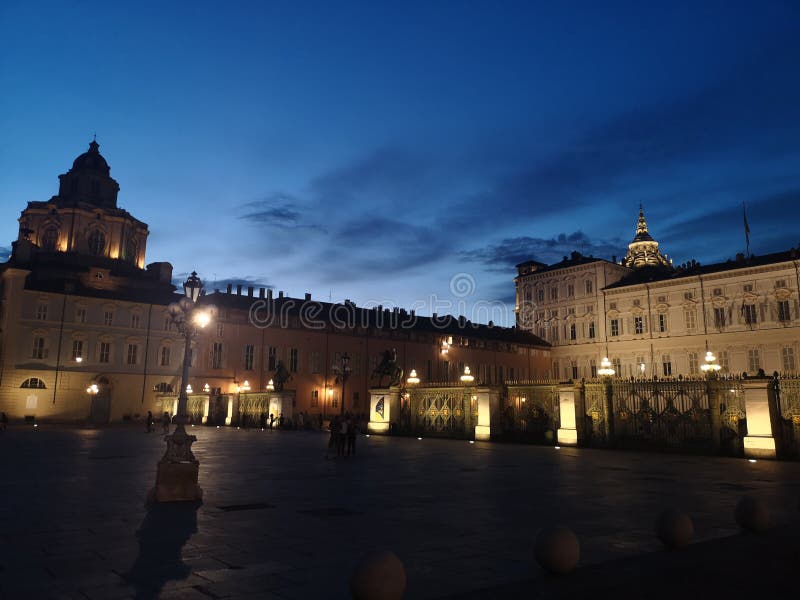 Turin Italy. Streets of the City at Night Editorial Image - Image of ...