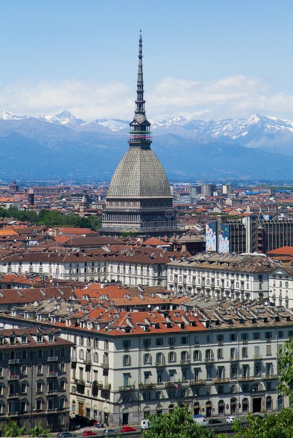 Turin - Mole Antonelliana - View of City and Alps Stock Image - Image ...