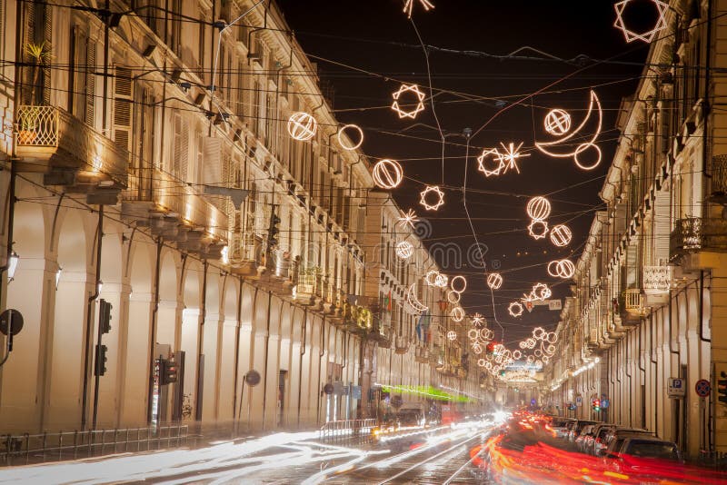Turin by night, Italy stock image. Image of lights, luminous - 23794485