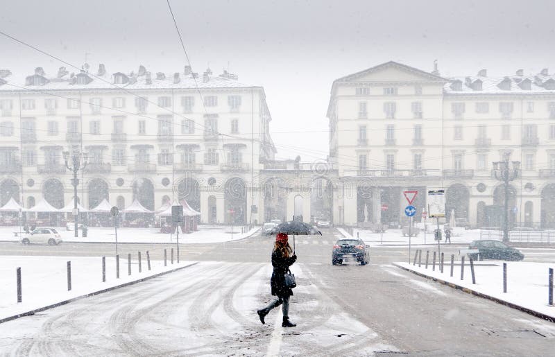 Turin, People in the Street Under Heavy Snow Editorial Stock Image ...