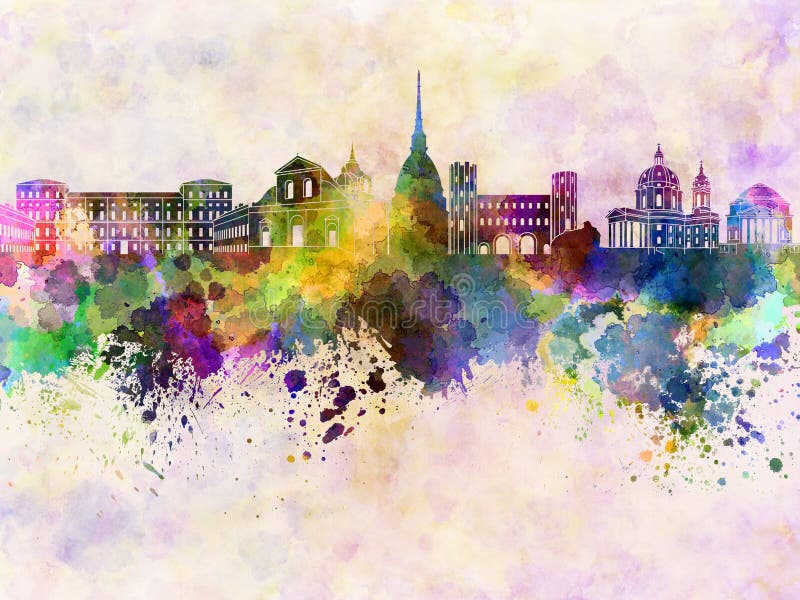 Turin Skyline in Watercolor Background Stock Illustration ...