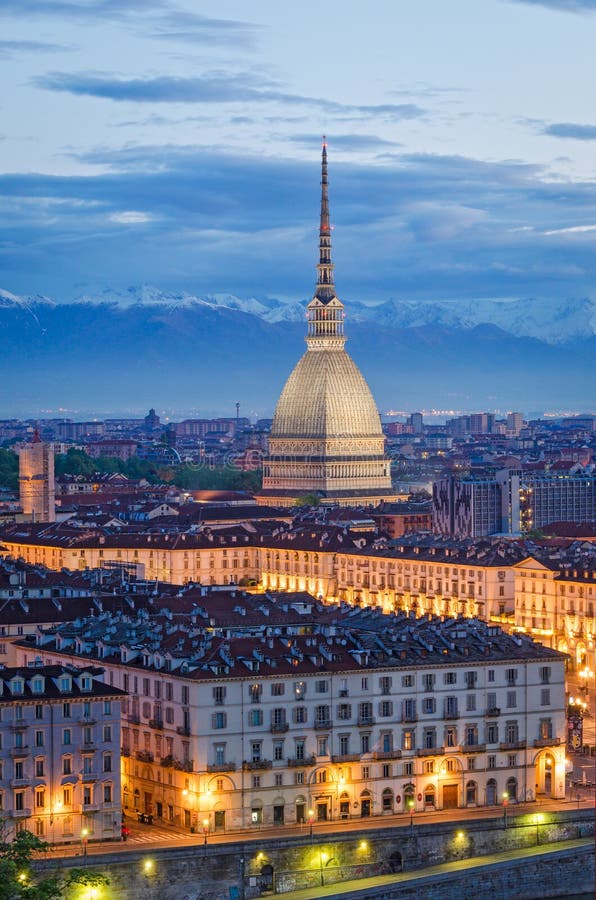 Turin (Torino), High Definition Panorama at Twilight Stock Photo ...