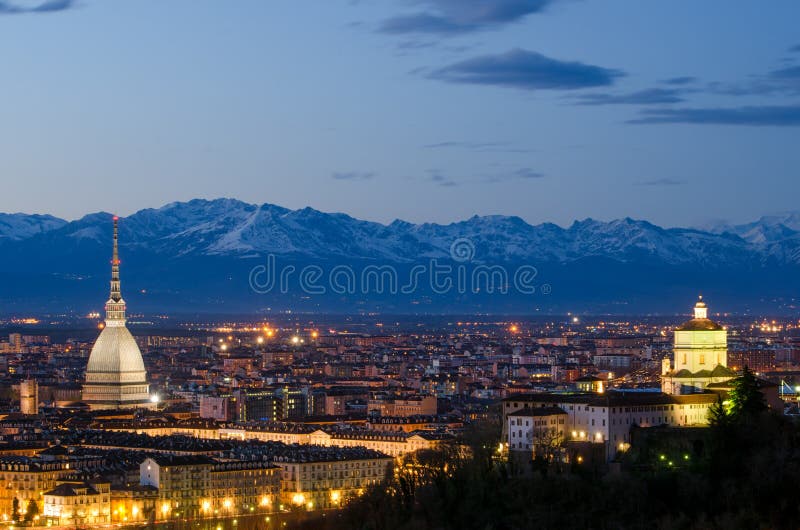 Turin (Torino), Night Landscape Stock Photo - Image of piazza ...