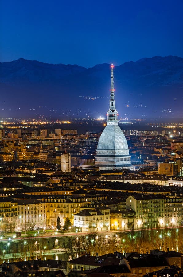 344 Turin Torino Night Panorama Mole Antonelliana Alps Stock Photos ...