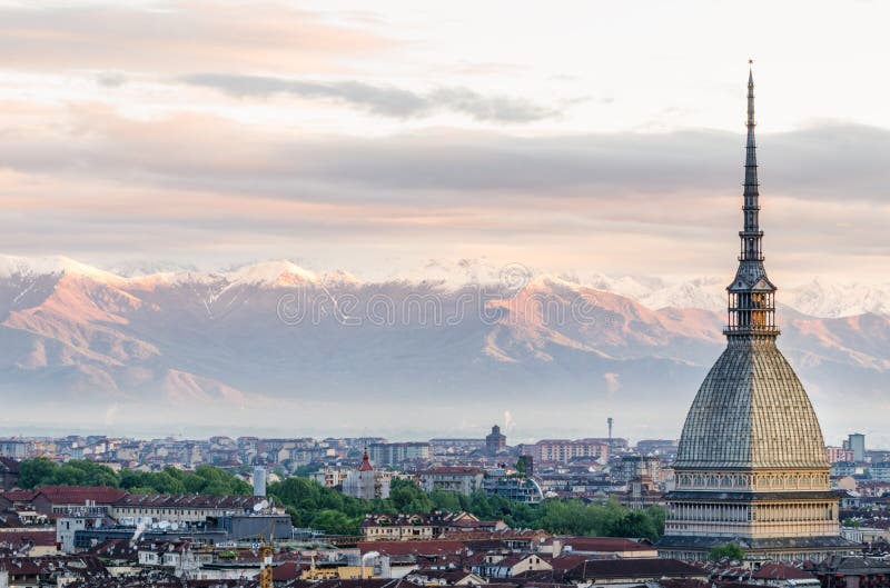 Turin (Torino), Panorama at Sunrise Stock Image - Image of mountain ...