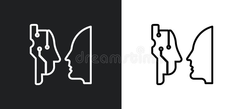 Turing Test Outline Icon in White and Black Colors. Turing Test Flat ...