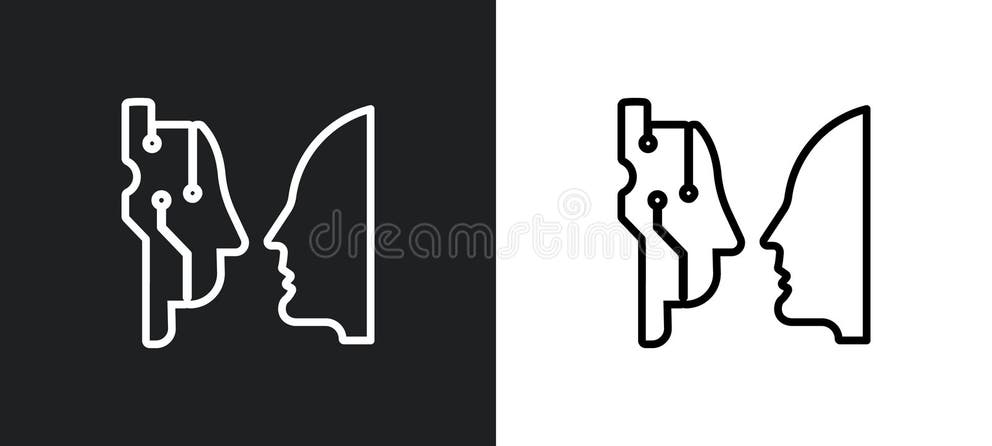 Turing Test Outline Icon in White and Black Colors. Turing Test Flat ...