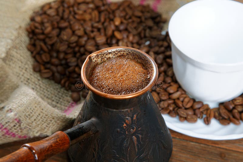 Turka with Coffee on the Table Coffee Beans Stock Photo - Image of ...