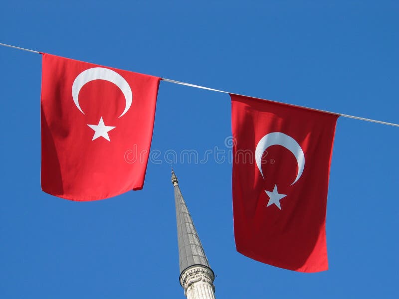 Blue Mosque in Istanbul and Turkey Flag Stock Image - Image of cupola ...