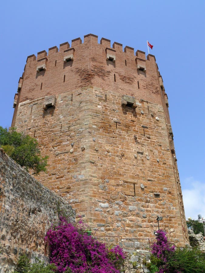 Turkey, Alanya - Red Tower and Harbor Stock Image - Image of turkey ...