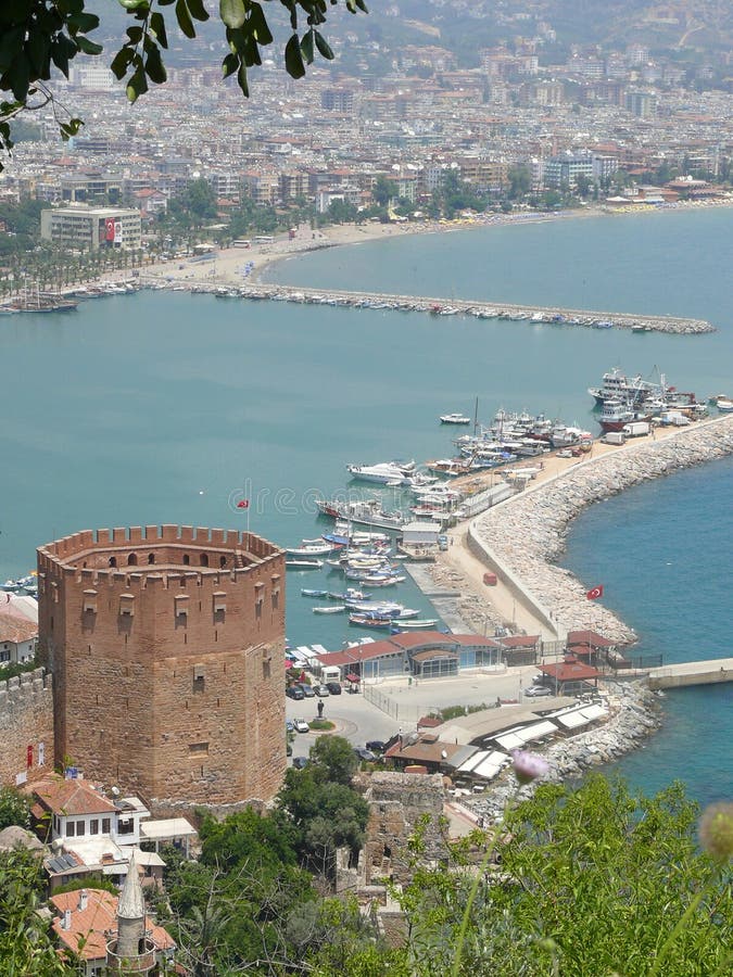 Turkey, Alanya - Red Tower and Harbor Stock Image - Image of turkey ...