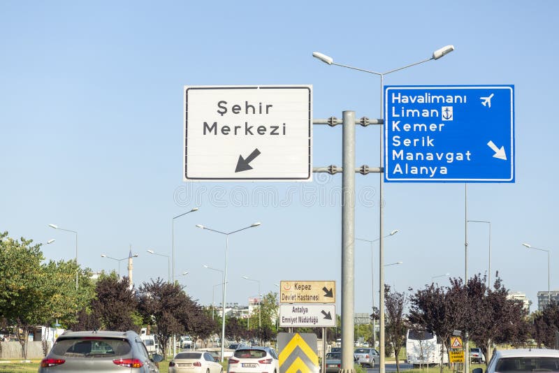 Turkey / Antalya City Road Signs Editorial Photo - Image of name ...
