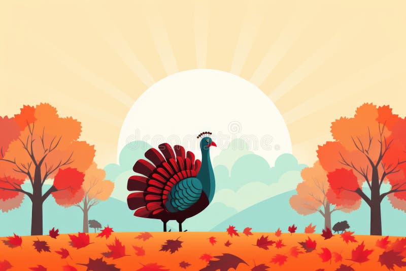 Turkey in Autumn Landscape with Trees and Leaves Stock Illustration ...