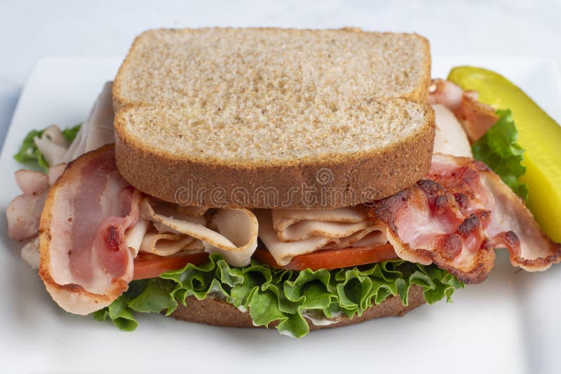 Turkey Blt Sandwich Served with a Pickle Stock Image - Image of ...