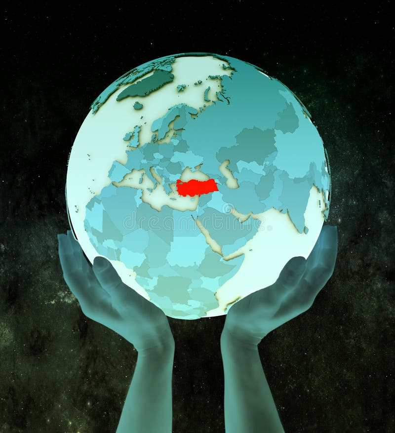 Turkey on Blue Globe in Hands Stock Illustration - Illustration of ...