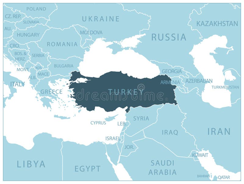 Turkey - Blue Map with Neighboring Countries and Names Stock ...