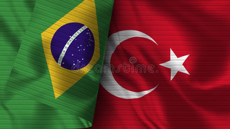 Turkey and Brazil Realistic Flag â€“ Fabric Texture Illustration Stock ...