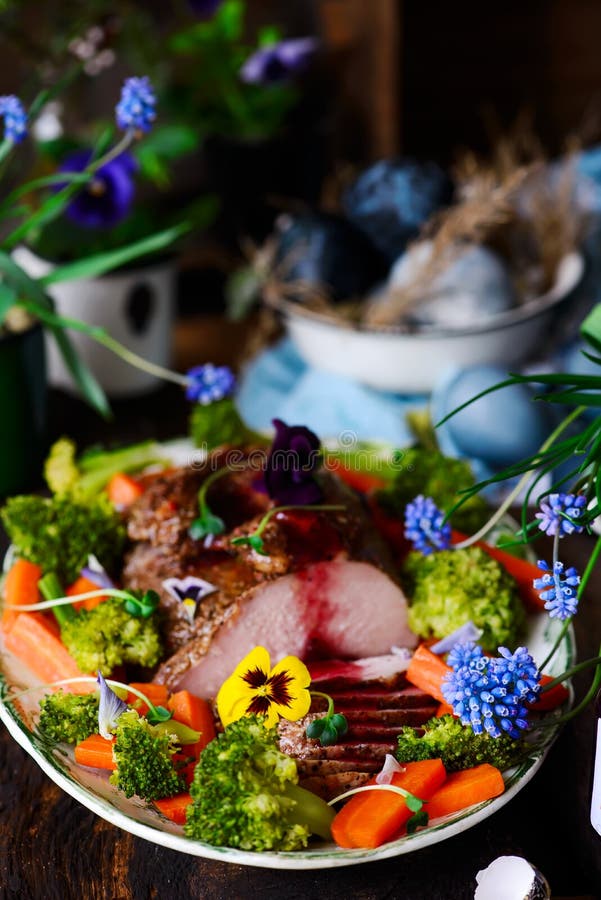 Turkey Breast Ham on the Spring Easter Background .style Rustic Stock ...