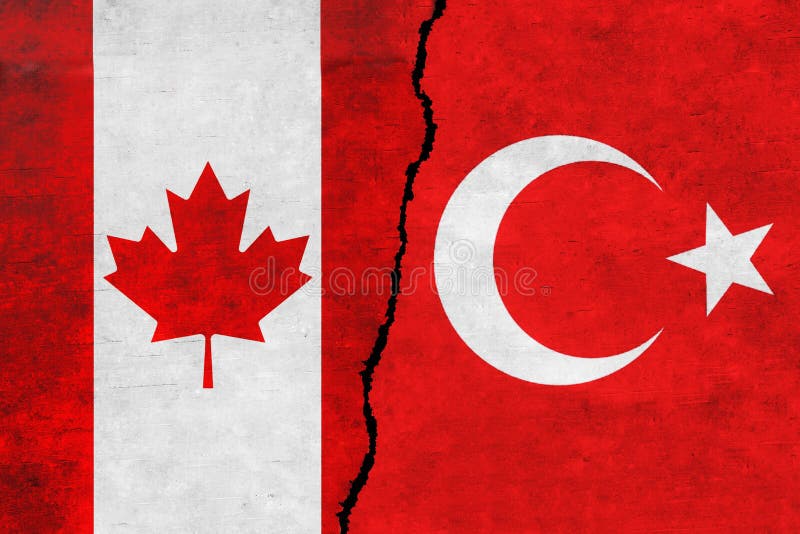 Turkey and Canada Painted Flags on a Wall with a Crack. Turkey and ...