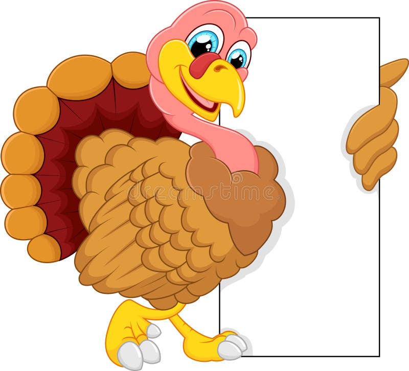 Turkey Cartoon with Blank Sign Stock Illustration - Illustration of ...