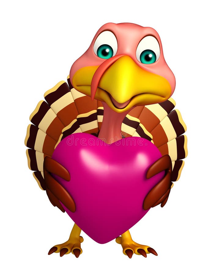 Turkey Cartoon Character with Heart Stock Illustration - Illustration ...