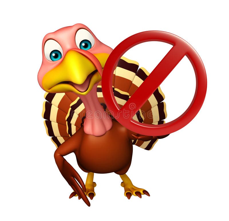 Turkey Cartoon Character with Stop Sign Stock Illustration ...