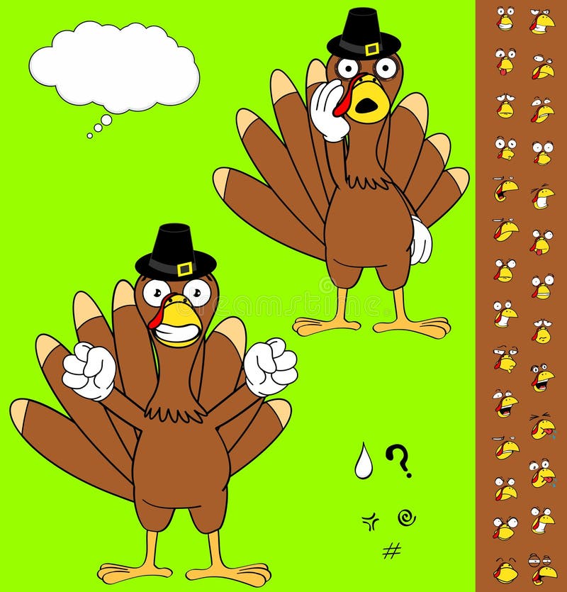 Crying Turkey Cartoon Thanksgiving Expressions Set Stock Vector ...