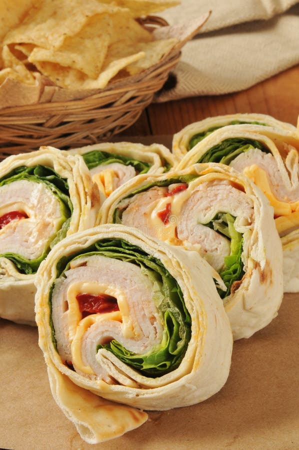 Turkey and Cheese Wrap Sandwiches Stock Photo - Image of wooden, snack ...