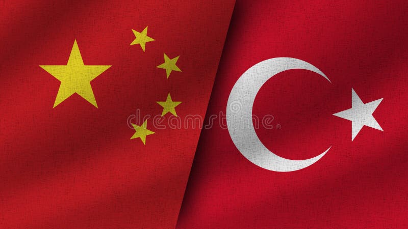 Turkey and China Realistic Two Flags Together Stock Illustration ...
