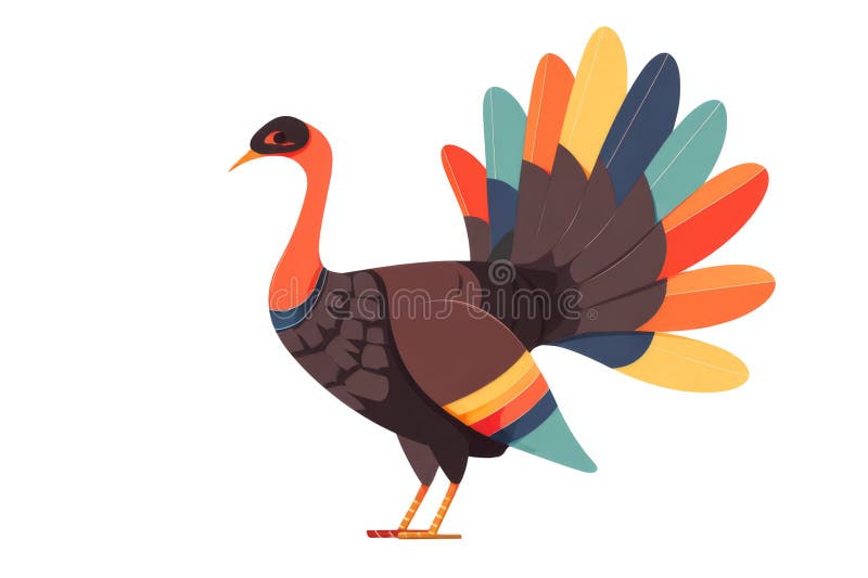 Turkey with Colorful Tail Feathers, Thanksgiving Symbol on White Stock ...