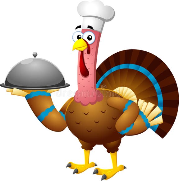 Turkey Chef Cartoon Character Serving Food in a Sliver Platter Stock ...